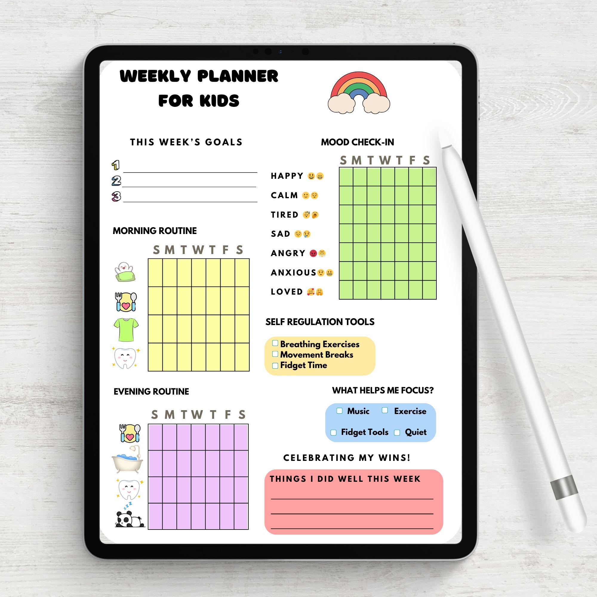 Kids ADHD Daily + Weekly Visual Routine Chart | Planner Bundle ...