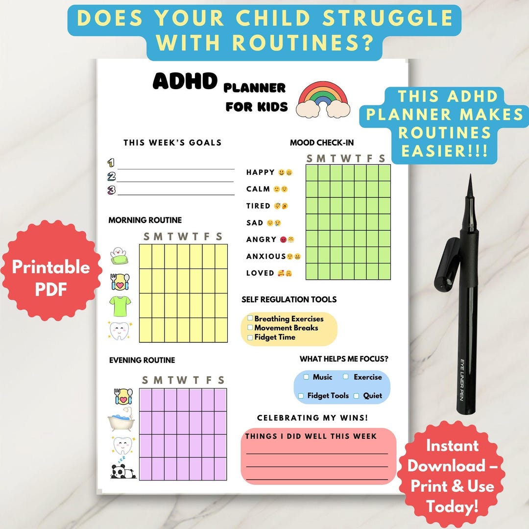 ADHD Planner for Kids | Printable Daily Routine Chart | Neurodivergent ...