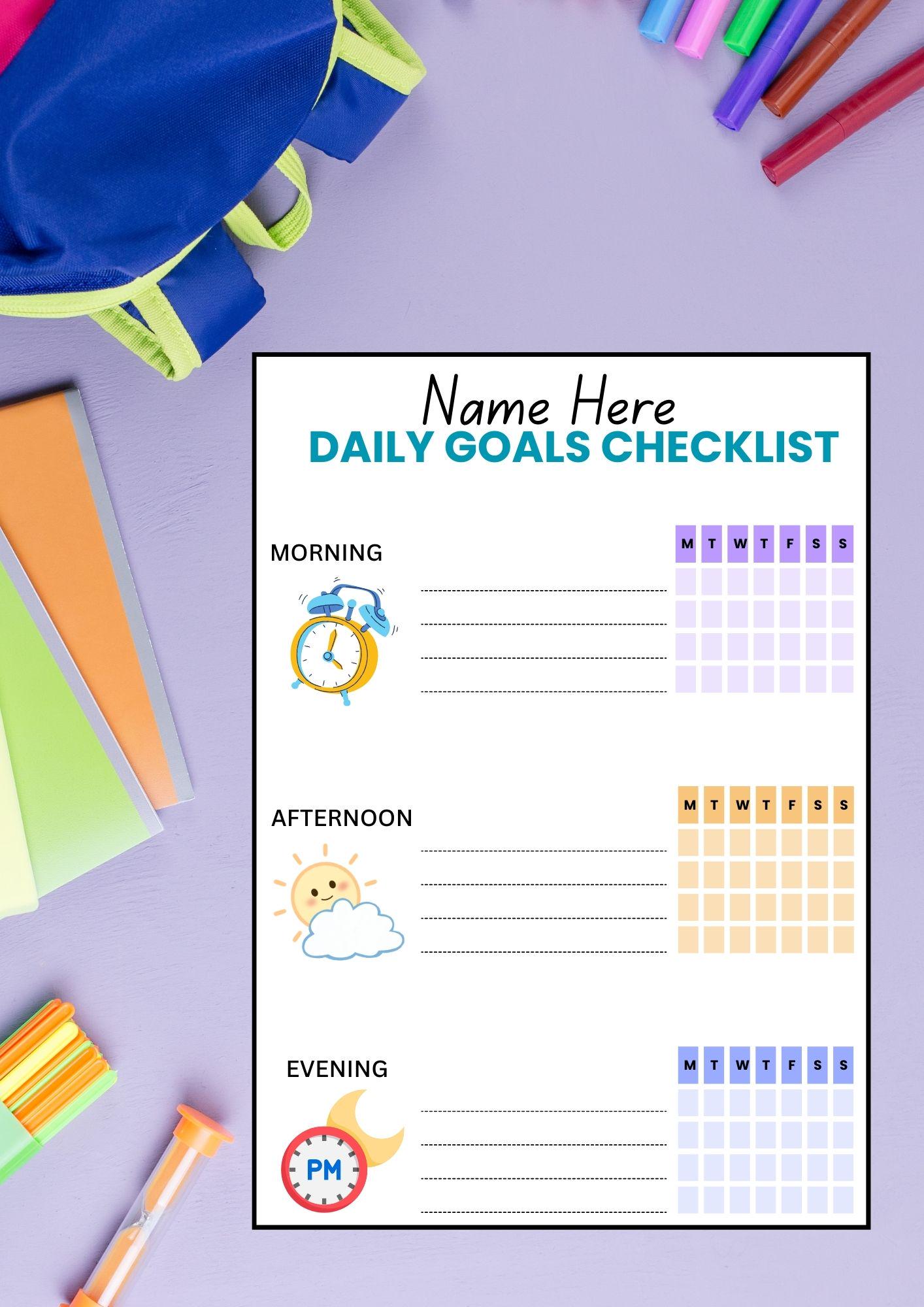 Editable Kids Daily Goals Checklist | Executive Function | Fillable PDF ...
