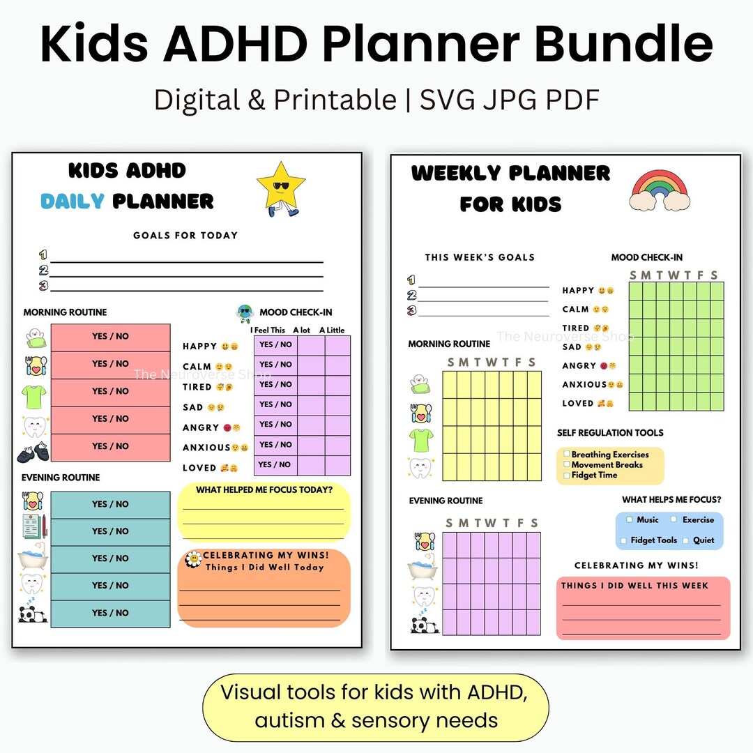Kids ADHD Visual Routine Chart Printable | Daily, Weekly Routine ...