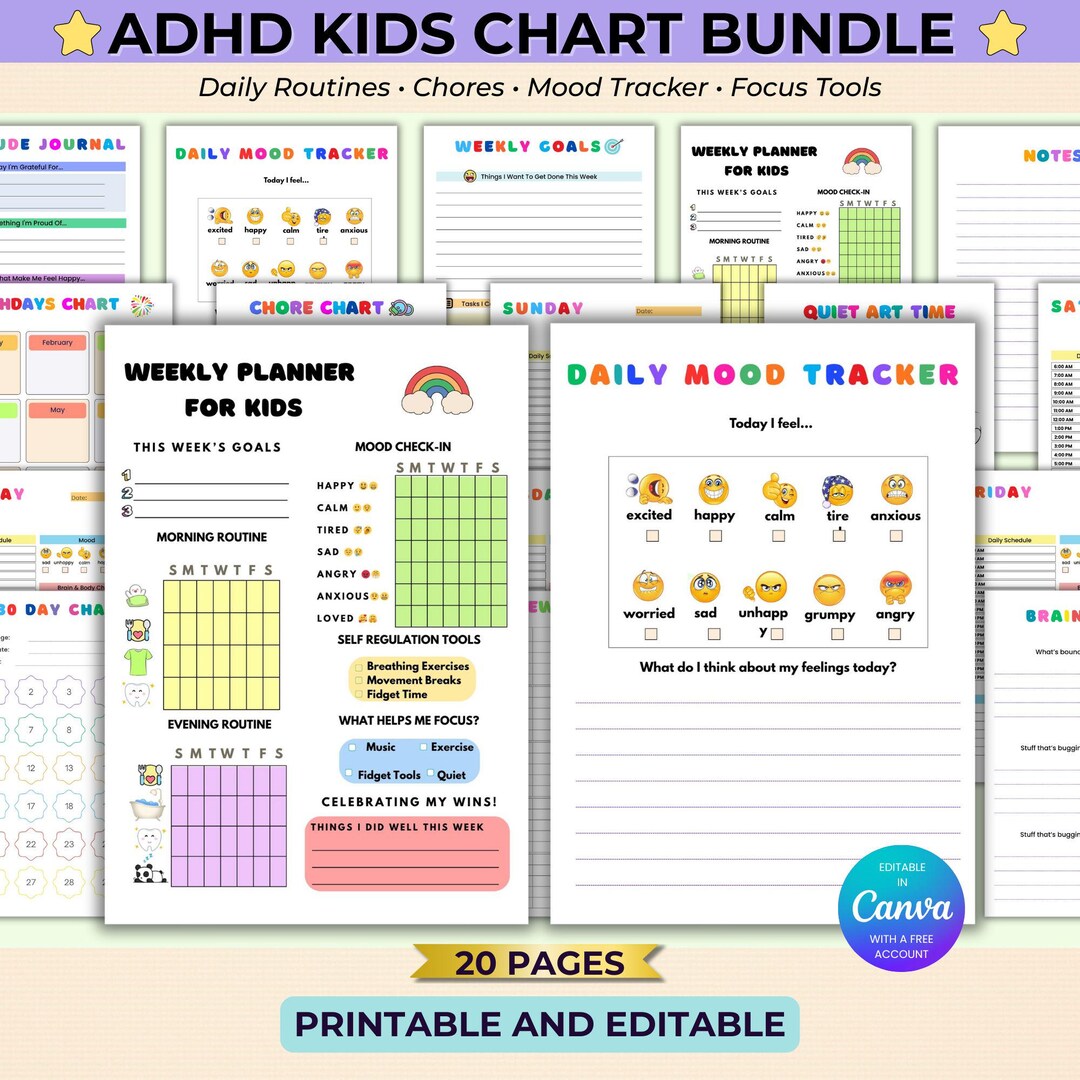Kids Visual Routine Chart for ADHD | Editable Morning & Evening ...