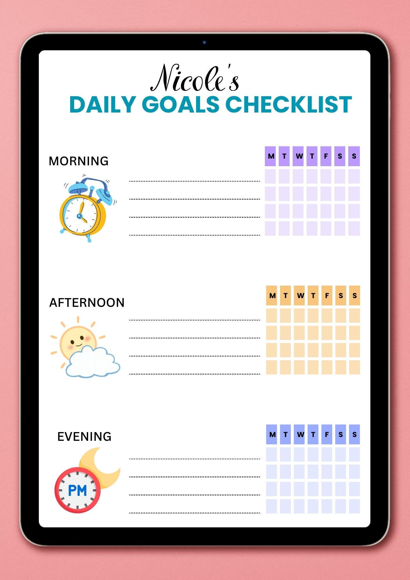 Editable Kids Daily Goals Checklist | Executive Function | Fillable PDF ...