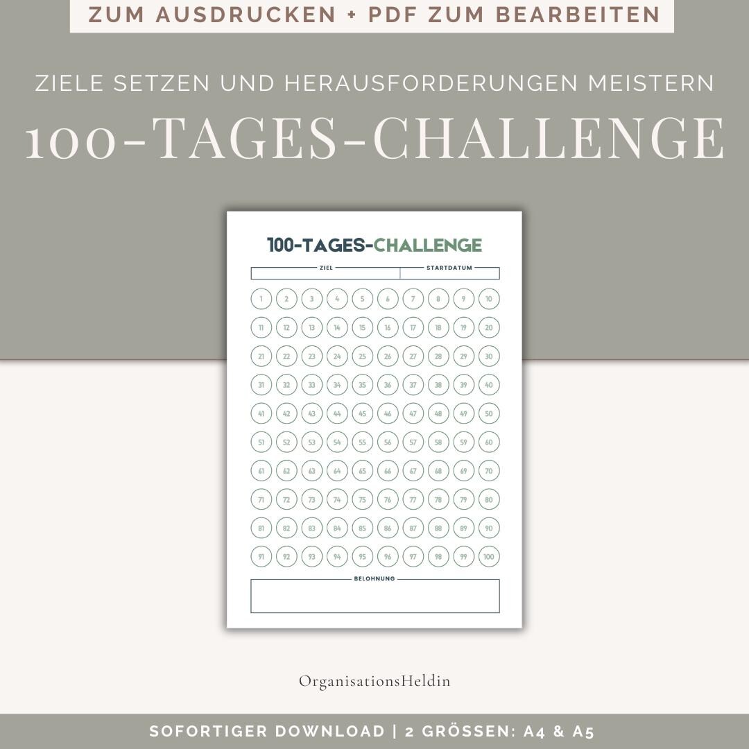 100-day Challenge to Print and Edit | Goal Setting and Motivation PDF ...