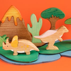 Handmade Wooden Dinosaur Playset: Montessori Jurassic Animals - Etsy