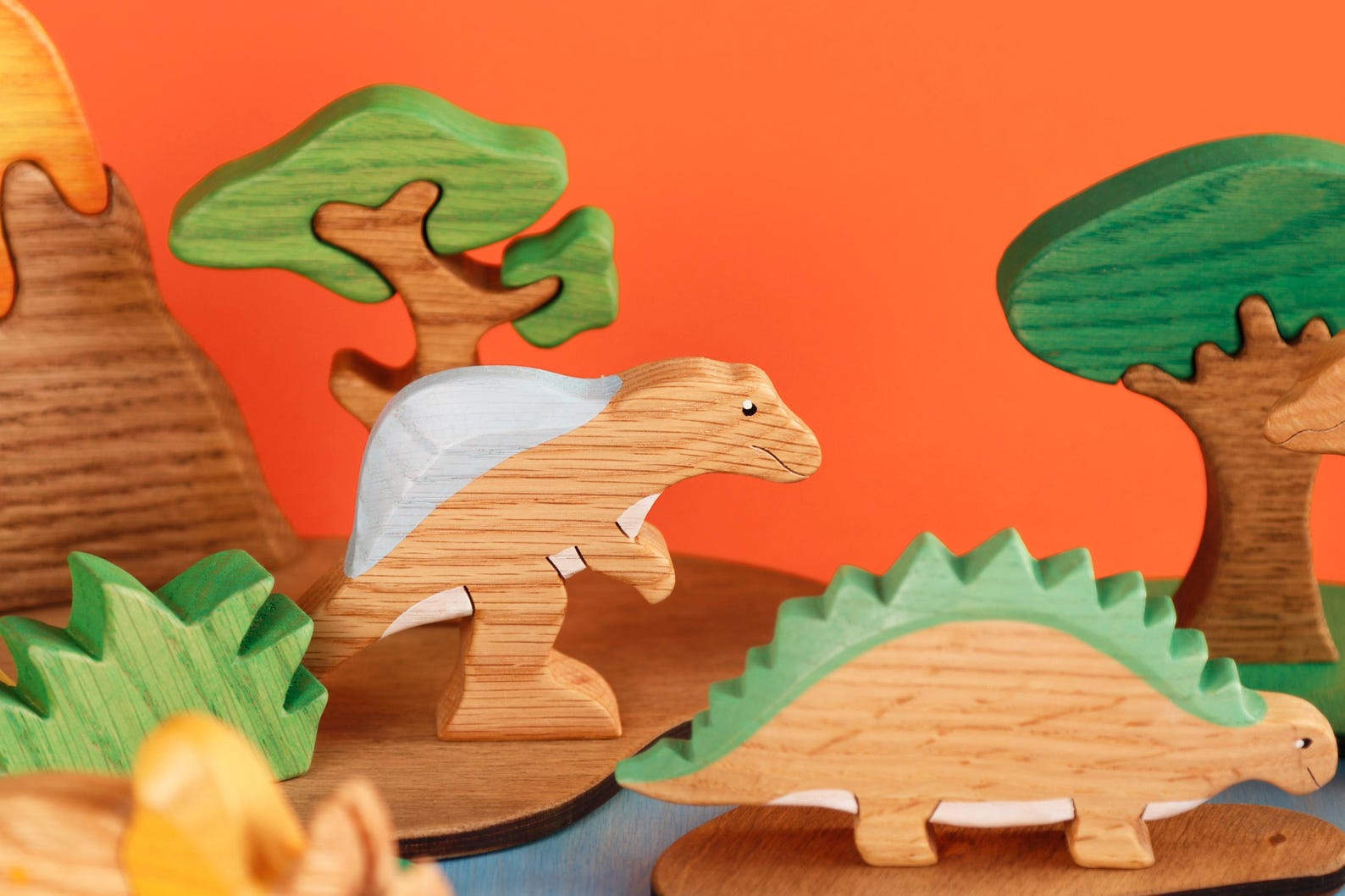 Handmade Wooden Dinosaur Playset: Montessori Jurassic Animals - Etsy