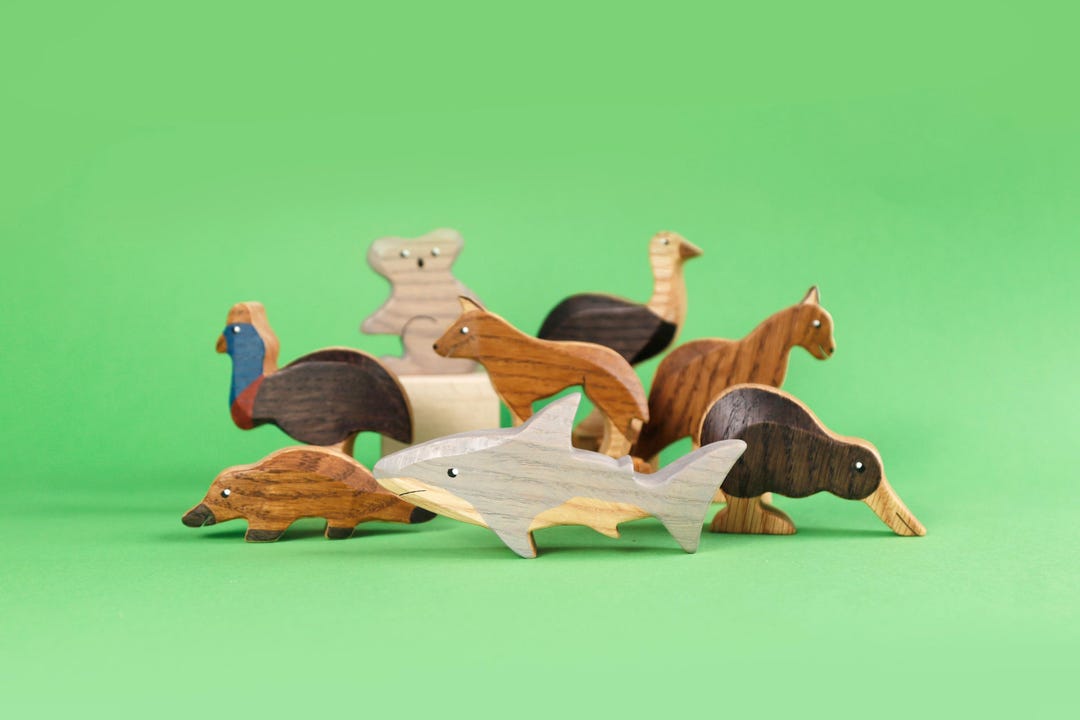 Handmade Australian Animals Wooden Toy Set: Montessori Figurines ...