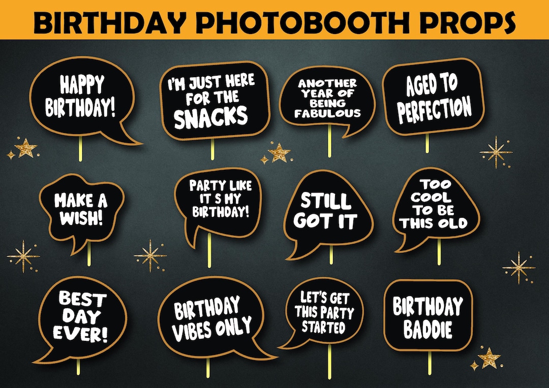 Birthday Photo Booth Props: Printable Party Selfie Decorations (A4 Size ...