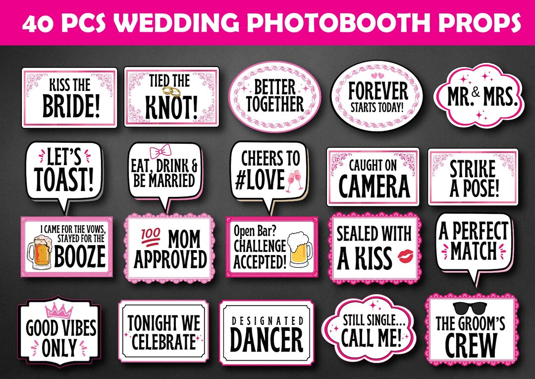 Pink Wedding Photo Booth Props: Team Bride & Groom (digital Download A4 ...