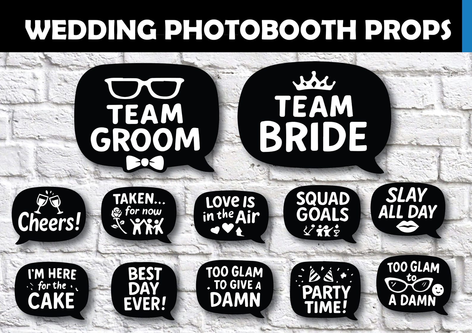 Wedding Photo Booth Props: Team Bride, Groom, & Funny Signs (digital ...