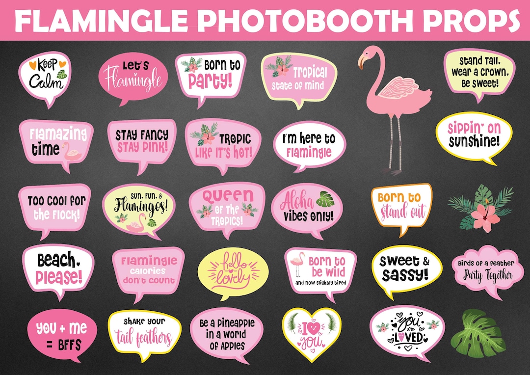 Flamingo Photo Booth Props: Pink Tropical Party (digital Download A4 ...