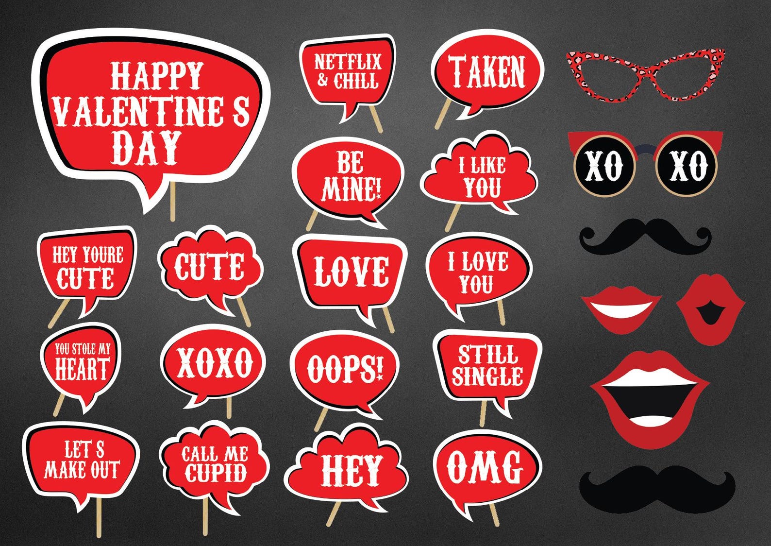 Valentine's Party Photo Booth - Valentine's Day Printable Photo Booth ...