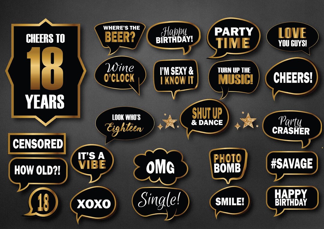 18TH Birthday Photo Booth Prop Printables, Happy Birthday Party Props ...