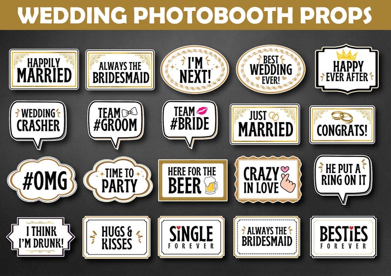 Wedding Photo Booth Props: Team Bride, Groom, & Funny Signs (digital ...