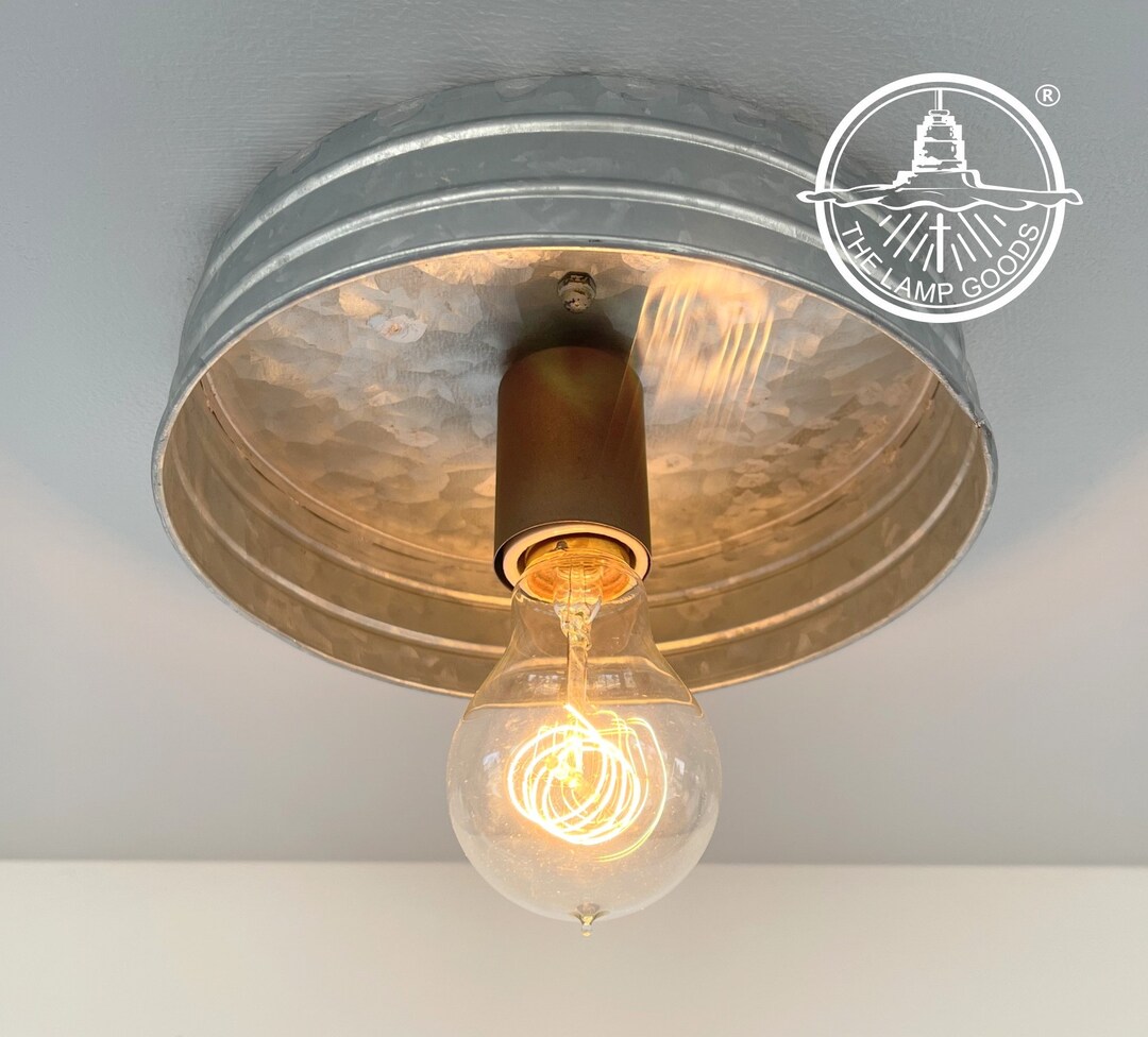 Round Trough Galvanized Farmhouse Ceiling Light Fixture Rustic Lighting ...