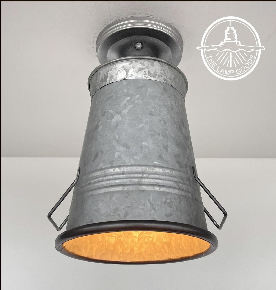 Rustic Urn Bucket Ceiling Light Galvanized Farmhouse Lighting Tub ...