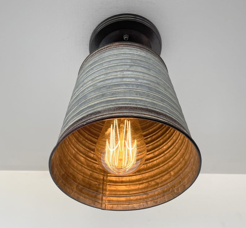Corrugated Barn Metal Galvanized Rustic Pendant Light- Flush Mount ...