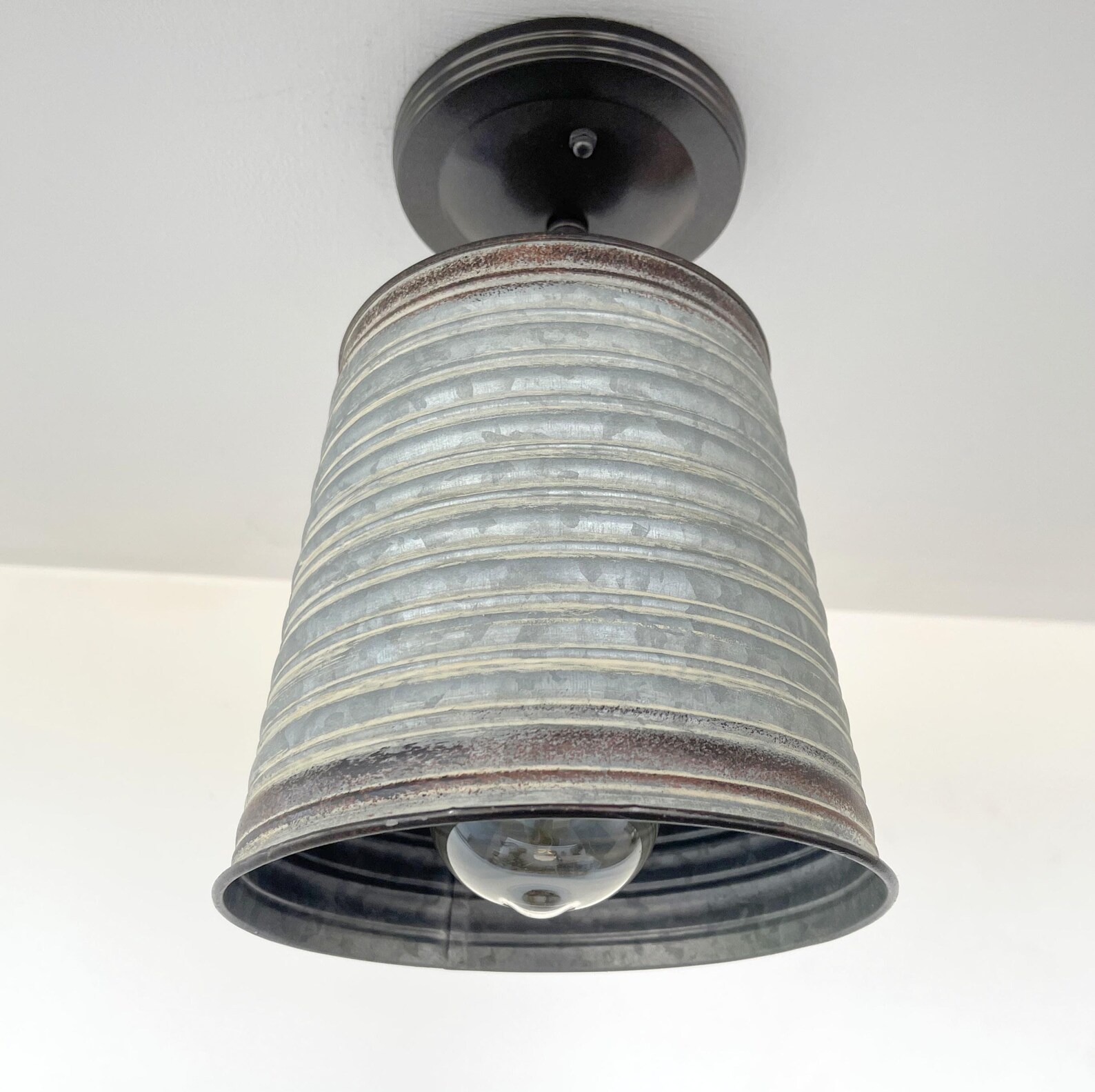 Corrugated Barn Metal Galvanized Rustic Pendant Light- Flush Mount ...