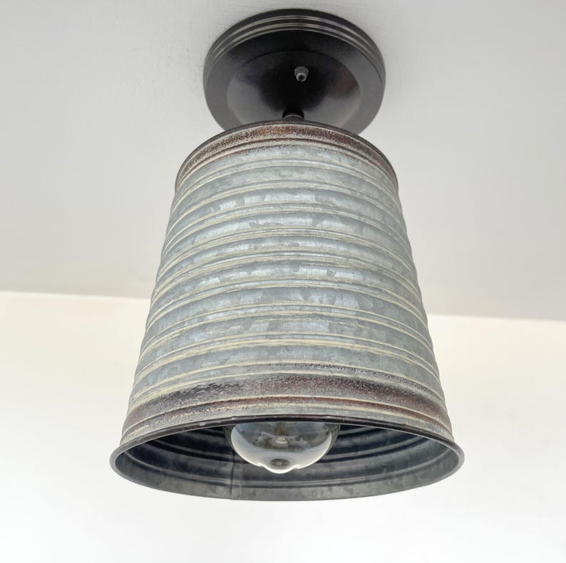 Corrugated Barn Metal Galvanized Rustic Pendant Light- Flush Mount ...