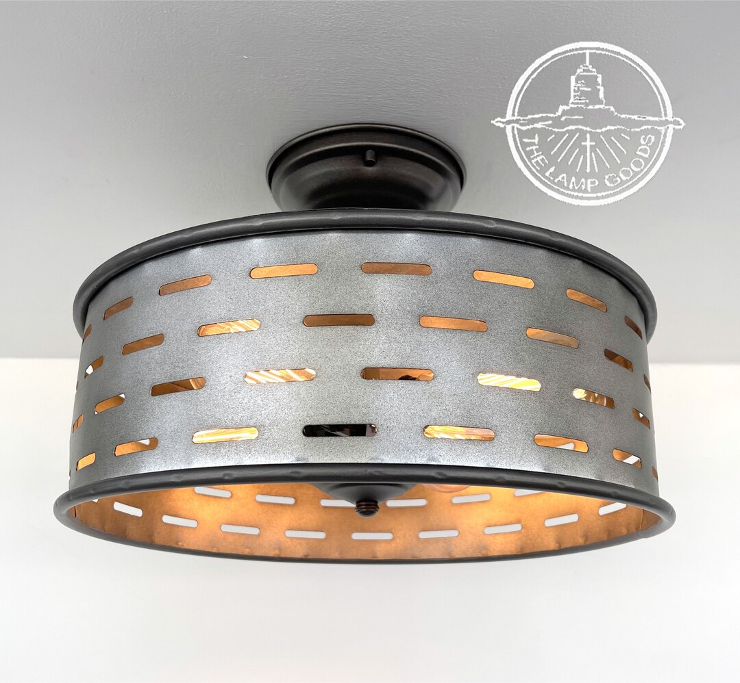 Farmhouse Ceiling Light of Galvanized Metal - Rustic Farmhouse Flush ...