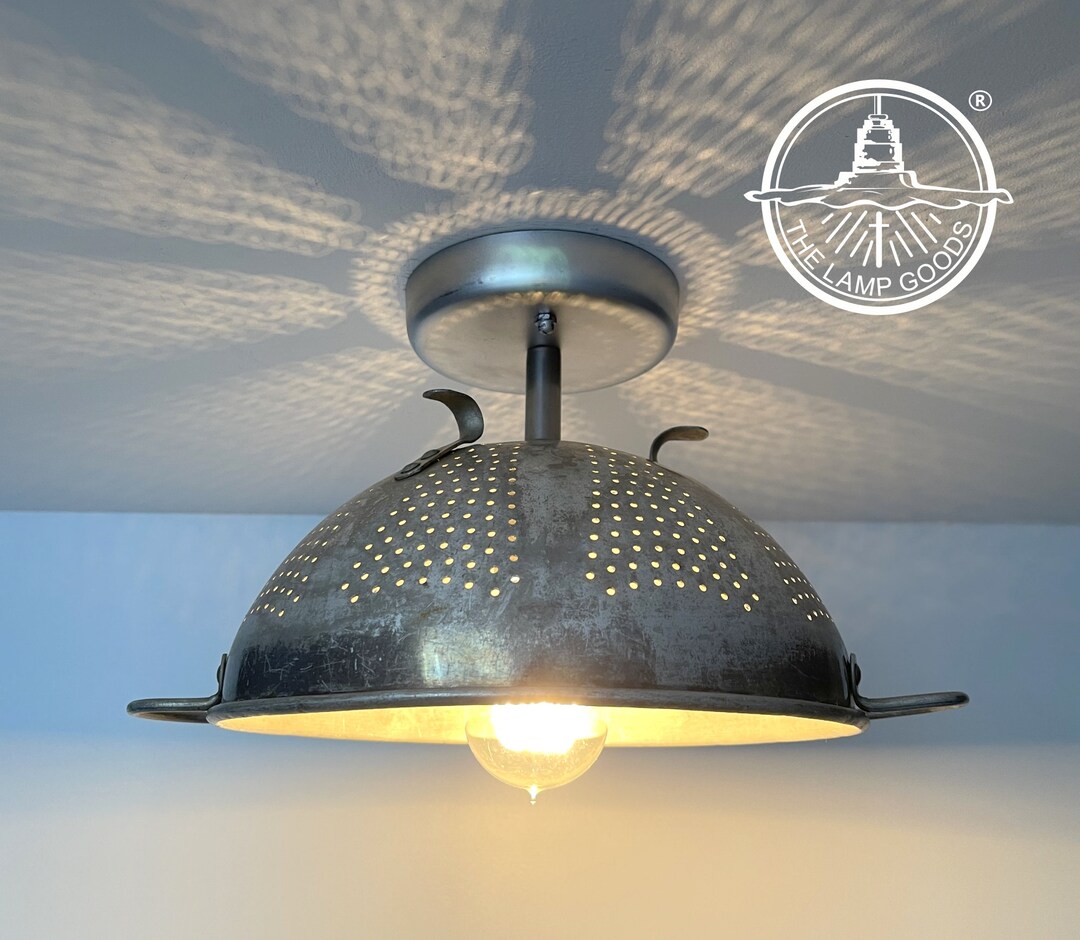 Vintage Large Colander Farmhouse Ceiling Lights country Antique Metal ...