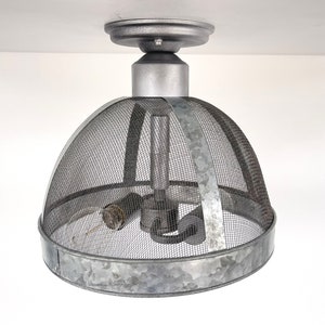 Rustic INDUSTRIAL Galvanized Screen Dome Flush Mount Cage Ceiling Light ...