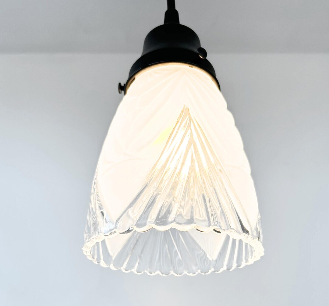 Clear & Frost Fan Ribbed Scallop Pendant Light / Wall Sconce ...
