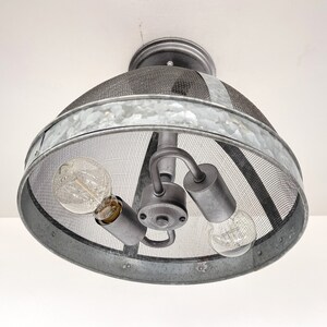 Rustic INDUSTRIAL Galvanized Screen Dome Flush Mount Cage Ceiling Light ...
