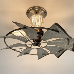 Farmhouse Galvanized Windmill Ceiling Light 16"-semi Flush Mount ...
