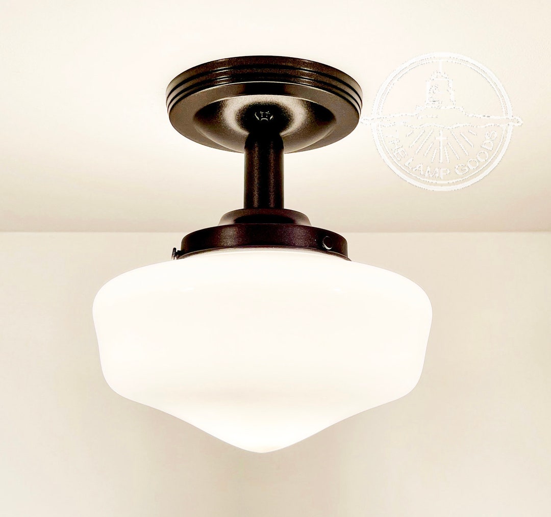Residential Opal Milk Glass Stationary Light Farmhouse Flush Mount ...