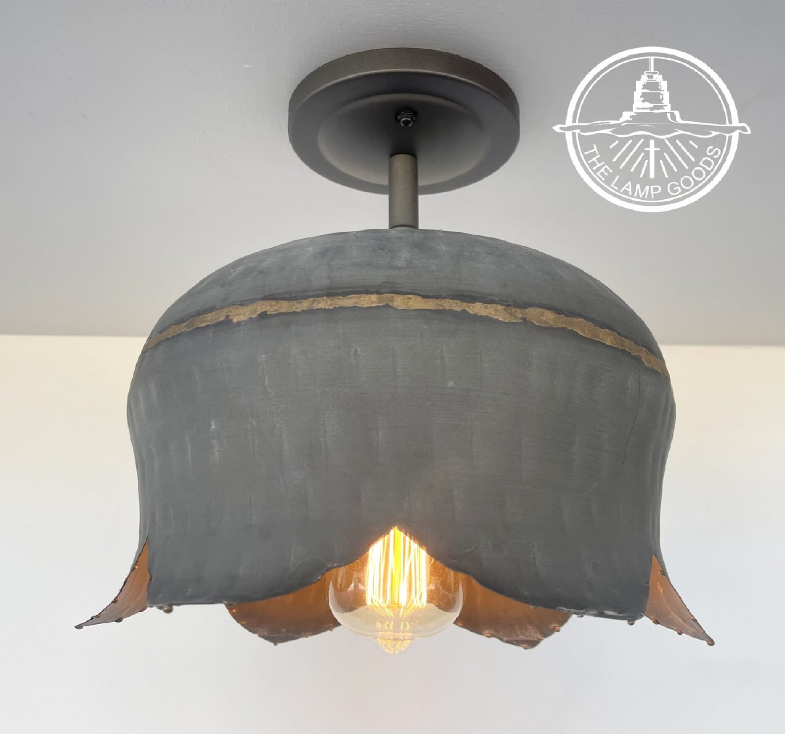 Large Lotus Collection Ceiling Light of Galvanized Metal - Rustic ...