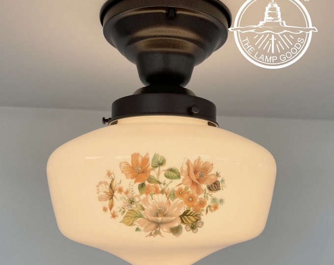 Retro 1970's Ceiling Light Fixture Printed Floral - Lighting Fixture ...