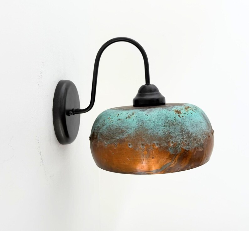 Copper Farmhouse Wall Sconce – Rustic Gooseneck Barn Light With Patina ...