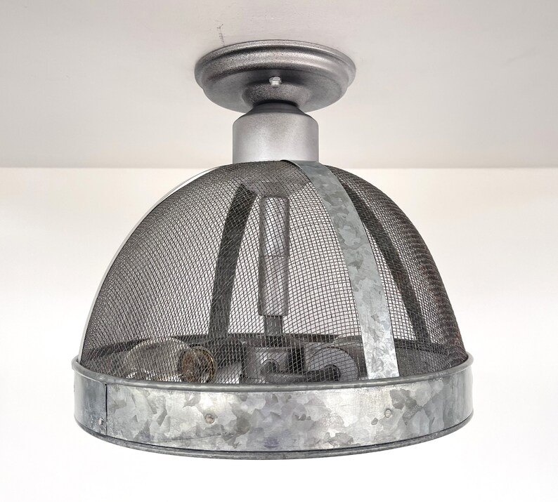 Rustic INDUSTRIAL Galvanized Screen Dome Flush Mount Cage - Etsy