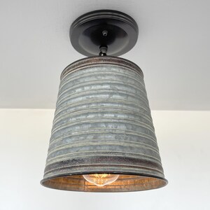 Corrugated Barn Metal Galvanized Rustic Pendant Light Flush Mount ...