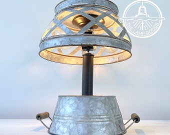 Farmhouse Lamp Table Rustic Galvanized Bedroom Stand Light | Etsy