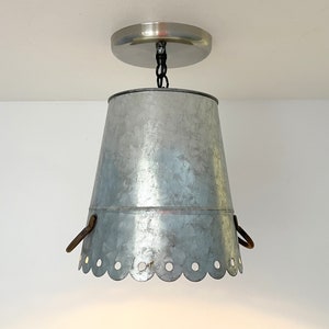 Modern Galvanized Ceiling Light Fixture Scalloped Edge Metal Cottage ...
