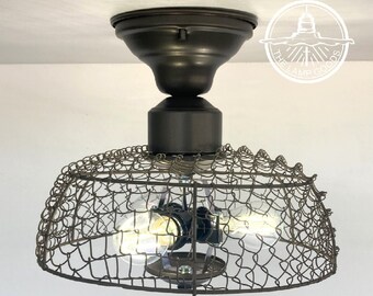 Rustic Bucket Farmhouse Ceiling Light Galvanized Lighting - Etsy