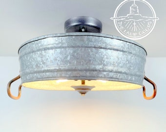 Rustic Bucket Farmhouse Ceiling Light Galvanized Lighting - Etsy