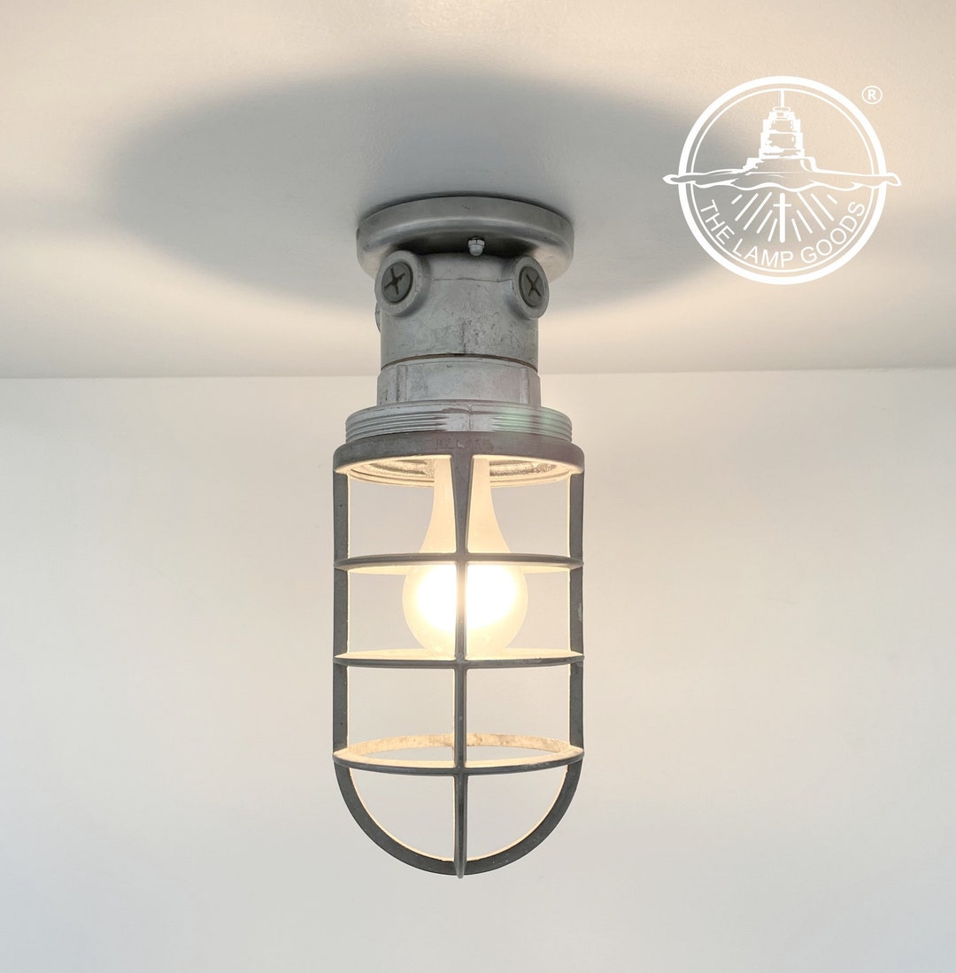 Very Large 1930's Industrial Cage CEILING LIGHT Fixture man Cave ...