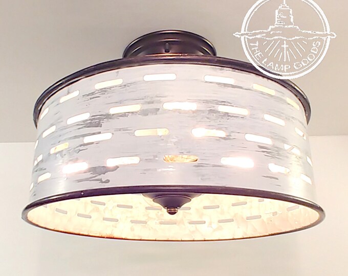 Shabby Chic Galvanized White Ceiling Light Fixture - Metal Laundry Room ...