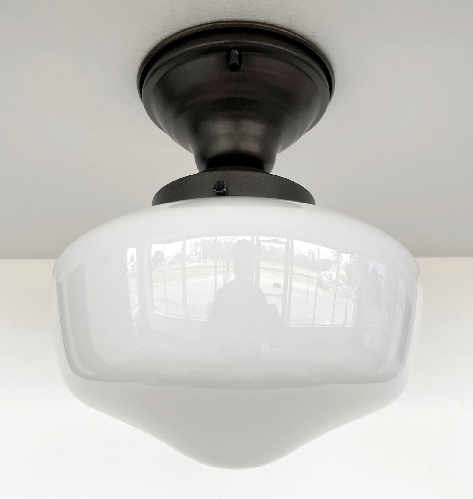 Modern SCHOOLHOUSE Ceiling Light Milk Opal Glass -semi Flush Lighting ...