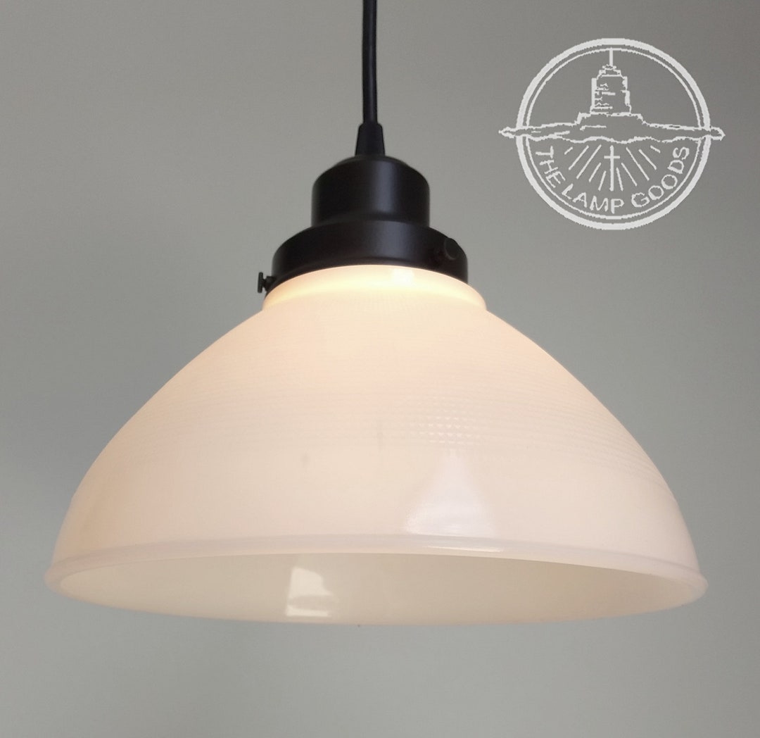 Antique PENDANT Light of Milk Glass Soft Waffle Pattern - Opal Flush ...