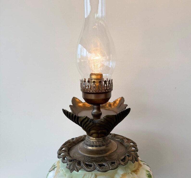 Victorian Hand-painted Floral Glass Table Lamp | Antique-style Vintage ...