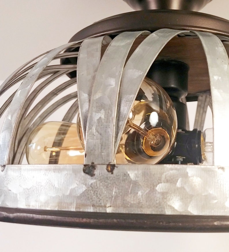 Galvanized Metal & Wood Ceiling Light Large Metal Loft | Etsy