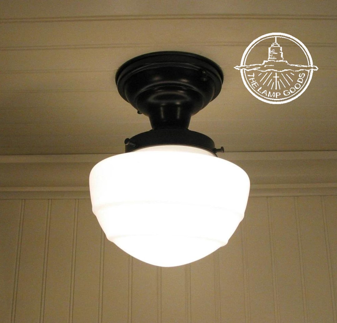 Milk Glass Flush Mount Opal CEILING LIGHT Fixture Mushroom Style ...