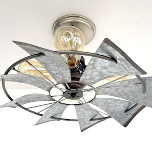 Farmhouse Galvanized Windmill Ceiling Light 16"-semi Flush Mount Lighting Fixture Modern ...