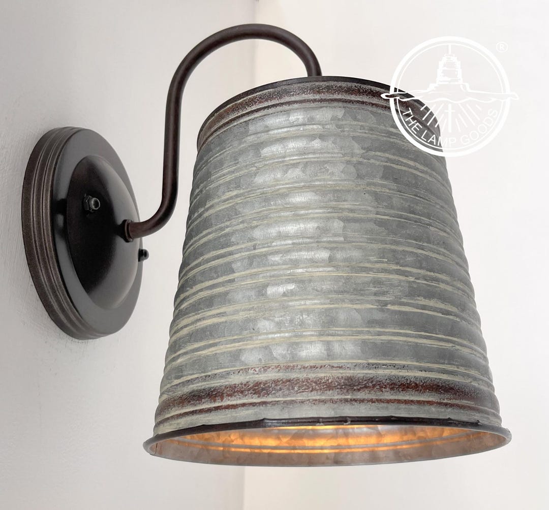 Corrugated Rustic Barn Metal Farmhouse Wall Light Fixture Bathroom ...