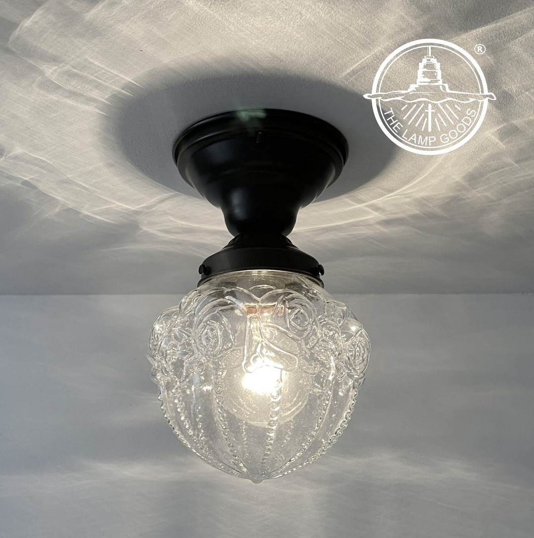 Victorian Embossed Flush Mount Globe Antique Ceiling Light Glass ...