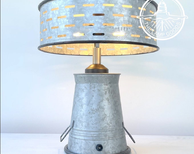 Farmhouse Lamp Table Rustic Galvanized Bedroom Stand Light - Etsy