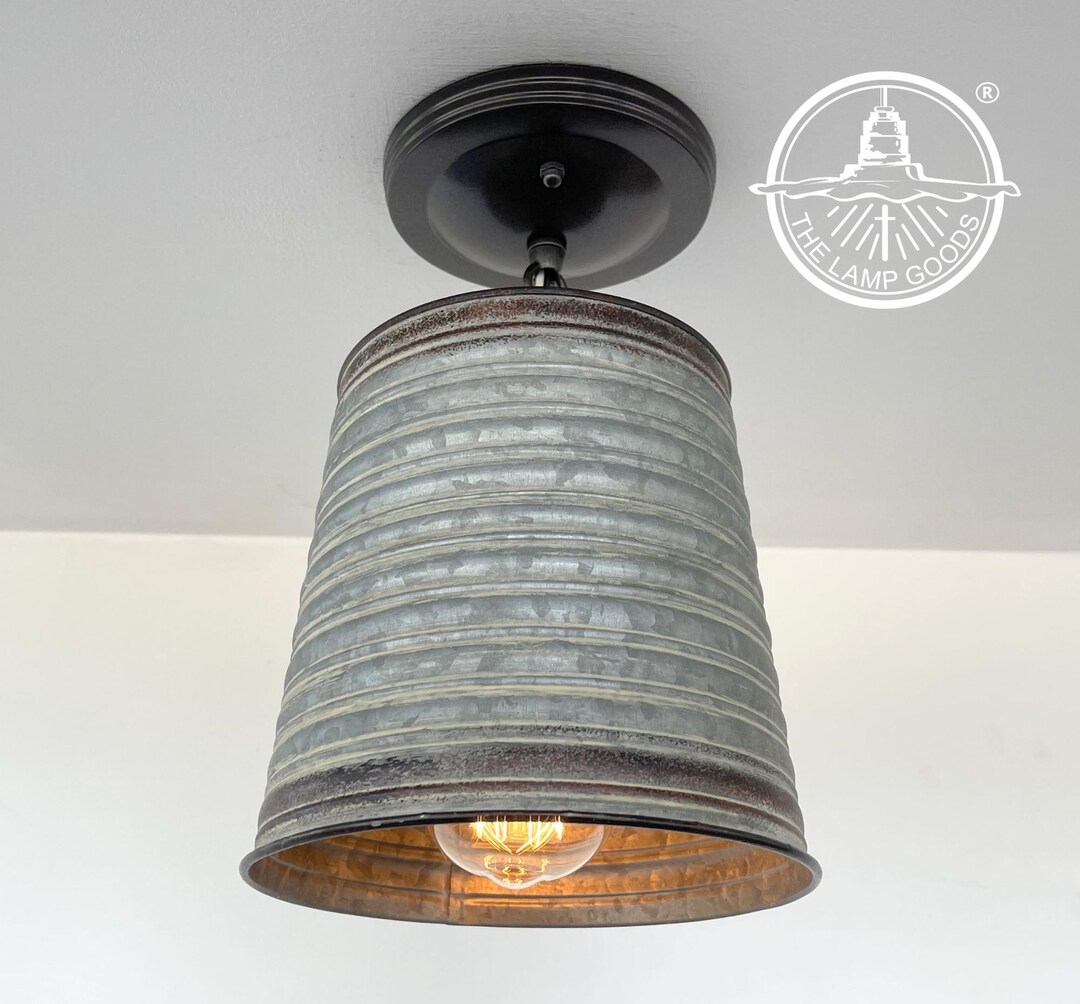 Corrugated Barn Metal Galvanized Rustic Pendant Light Flush Mount ...